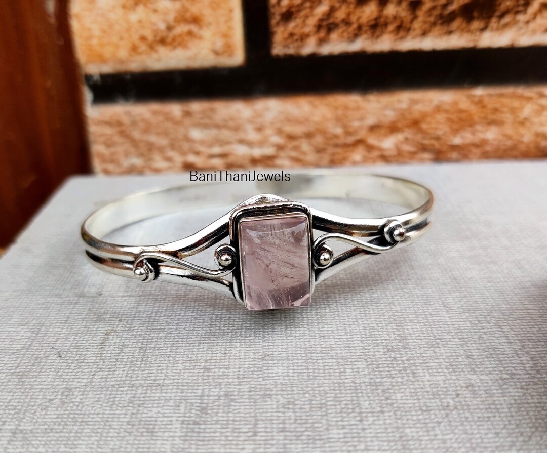 Rose Quartz Bangle, Rose Quartz Jewelry, Handmade Bangle, Gemstone ...