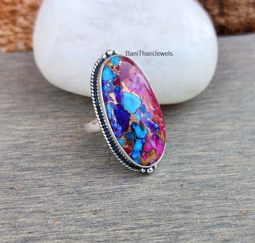 Pink Copper Turquoise Ring, Handmade Ring, Gemstone Ring, 925 Silver ...