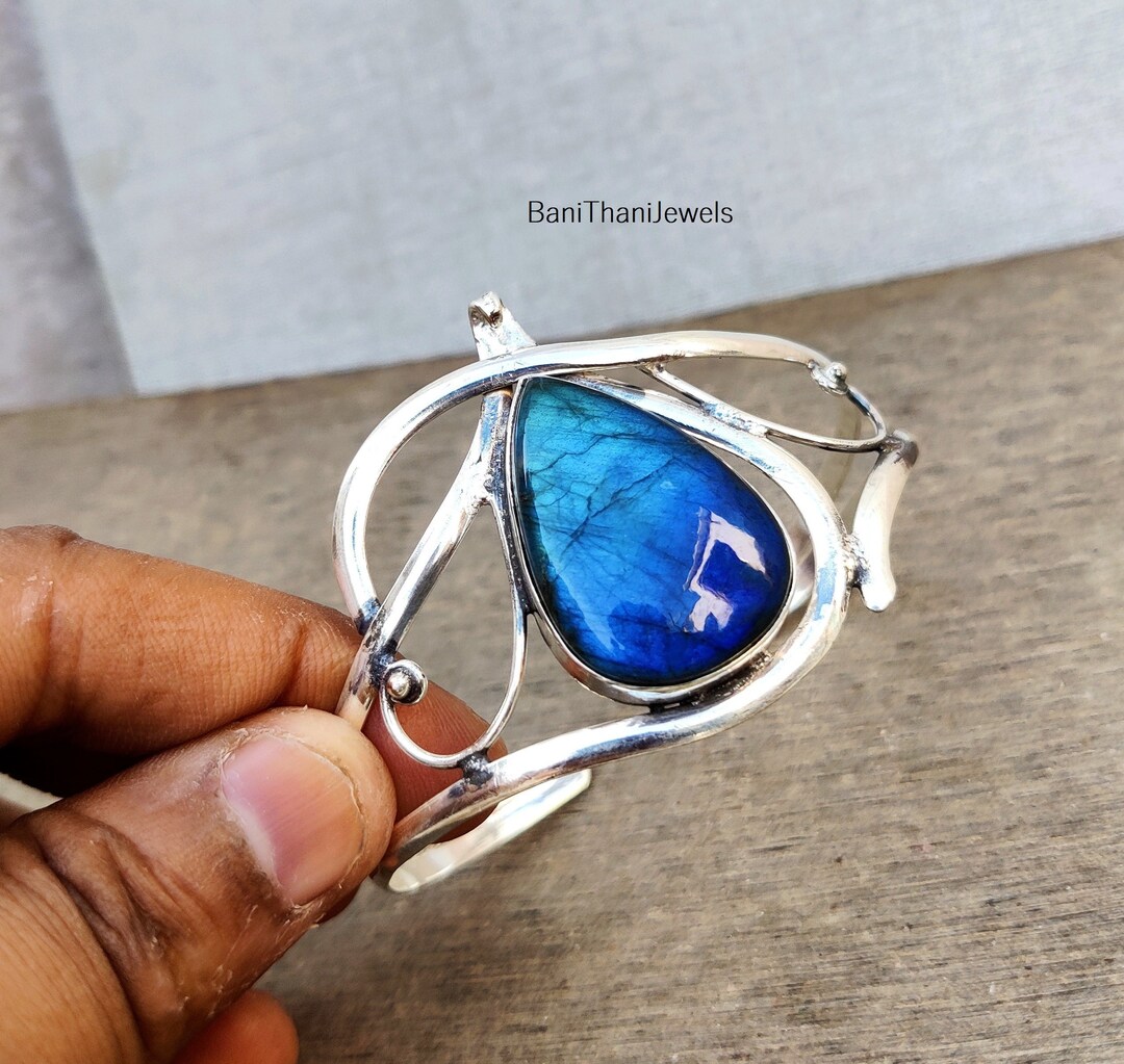 Labradorite Cuff Bangle: Handmade 925 Silver Adjustable Bracelet - Etsy