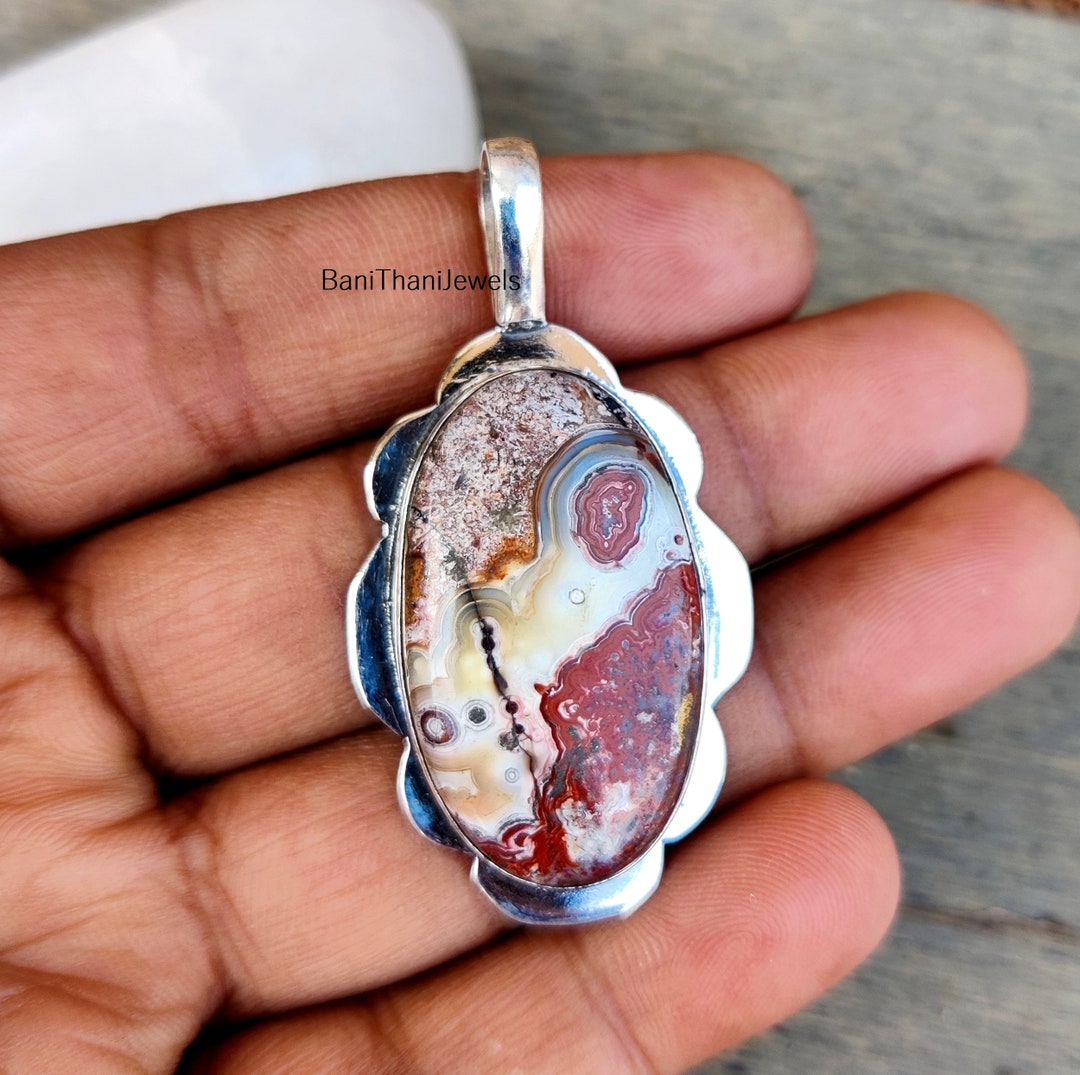 Crazy Lace Pendant, Handmade Pendant, 925 Silver Sterling Pendant ...