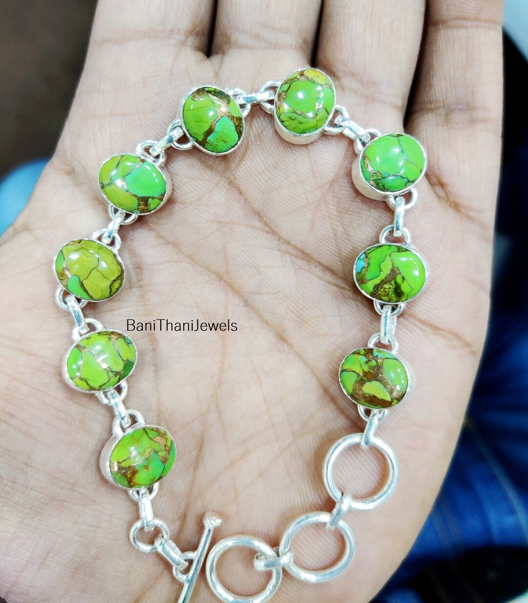 Green Copper Turquoise Bracelet: Adjustable Sterling Silver Jewelry - Etsy