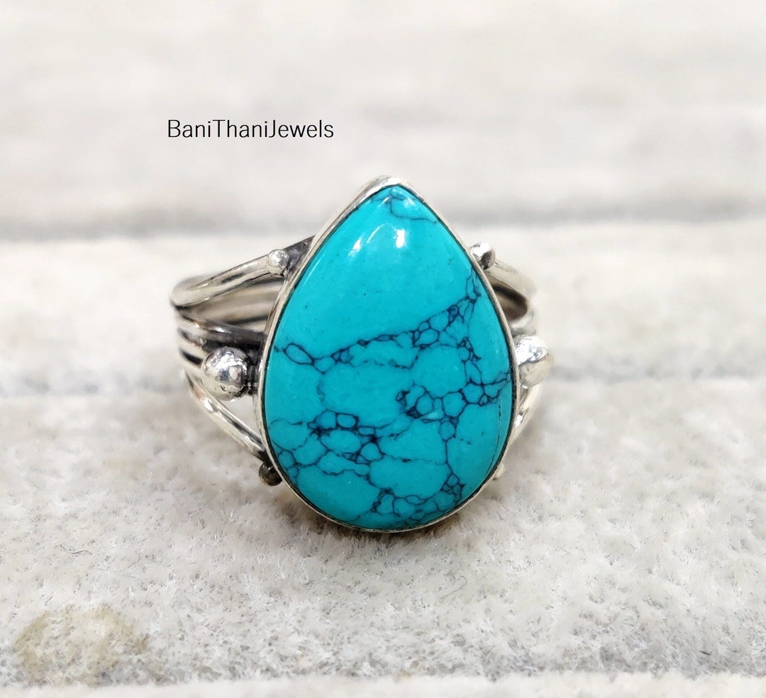 Blue Turquoise Ring, 925 Silver Sterling Ring, Turquoise Jewelry ...