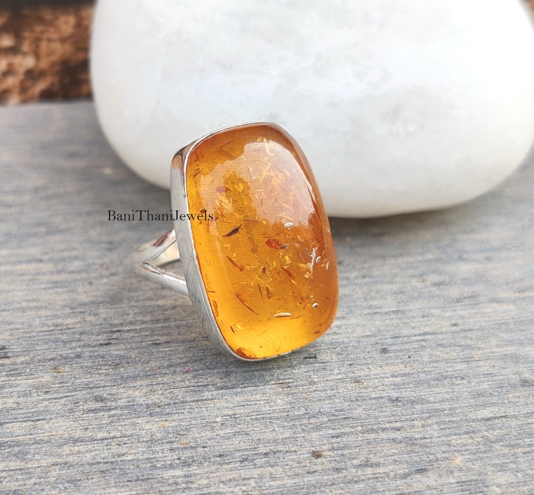 Handmade 925 Sterling Silver Amber Gemstone Ring - Etsy