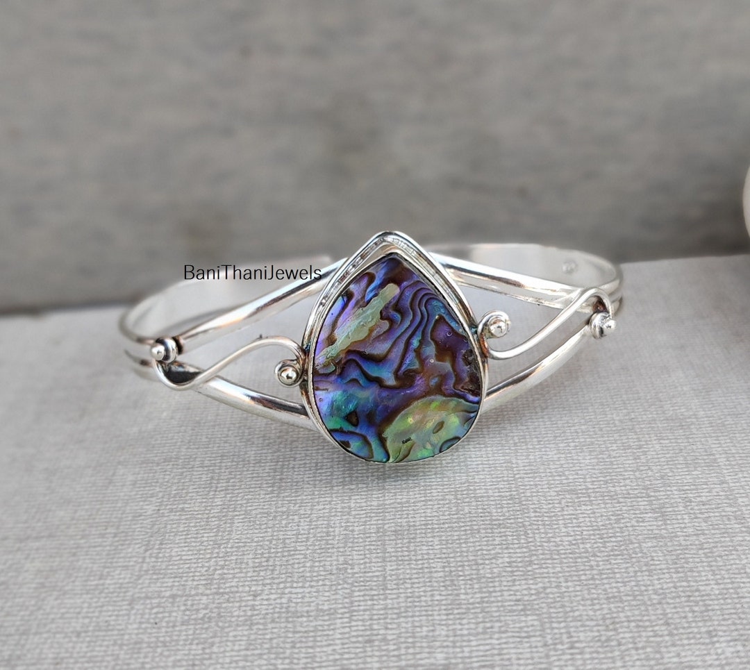 Handmade Abalone Bangle: 925 Sterling Silver Gemstone Bracelet - Etsy