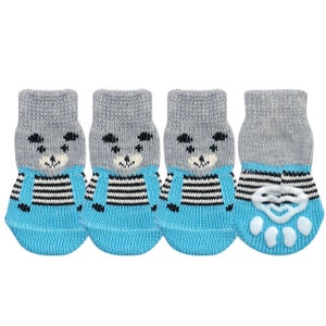 4pcs/set Cute Puppy Dog Socks Cartoon Anti Slip Knit Socks Warm Puppy ...