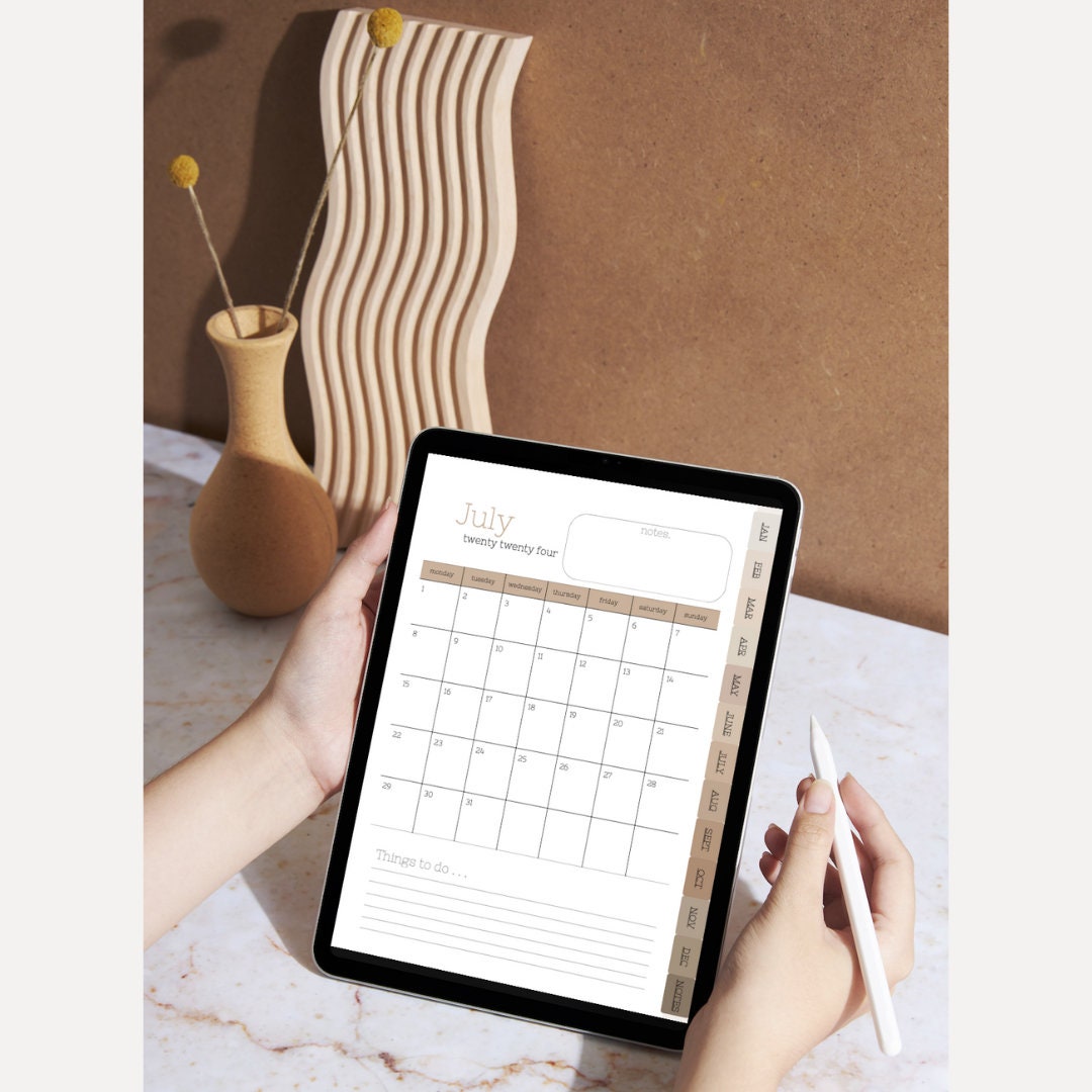 2024 Digital Calendar, Minimal 2024 Calendar, Tablet Planner, Printable ...
