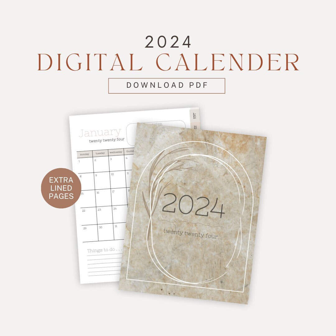 2024 Digital Calendar, Minimal 2024 Calendar, Tablet Planner, Printable ...