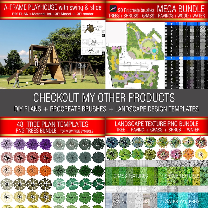 Bundle of Landscape Textures PNG Tree Plan View PNG Tree Stamps ...