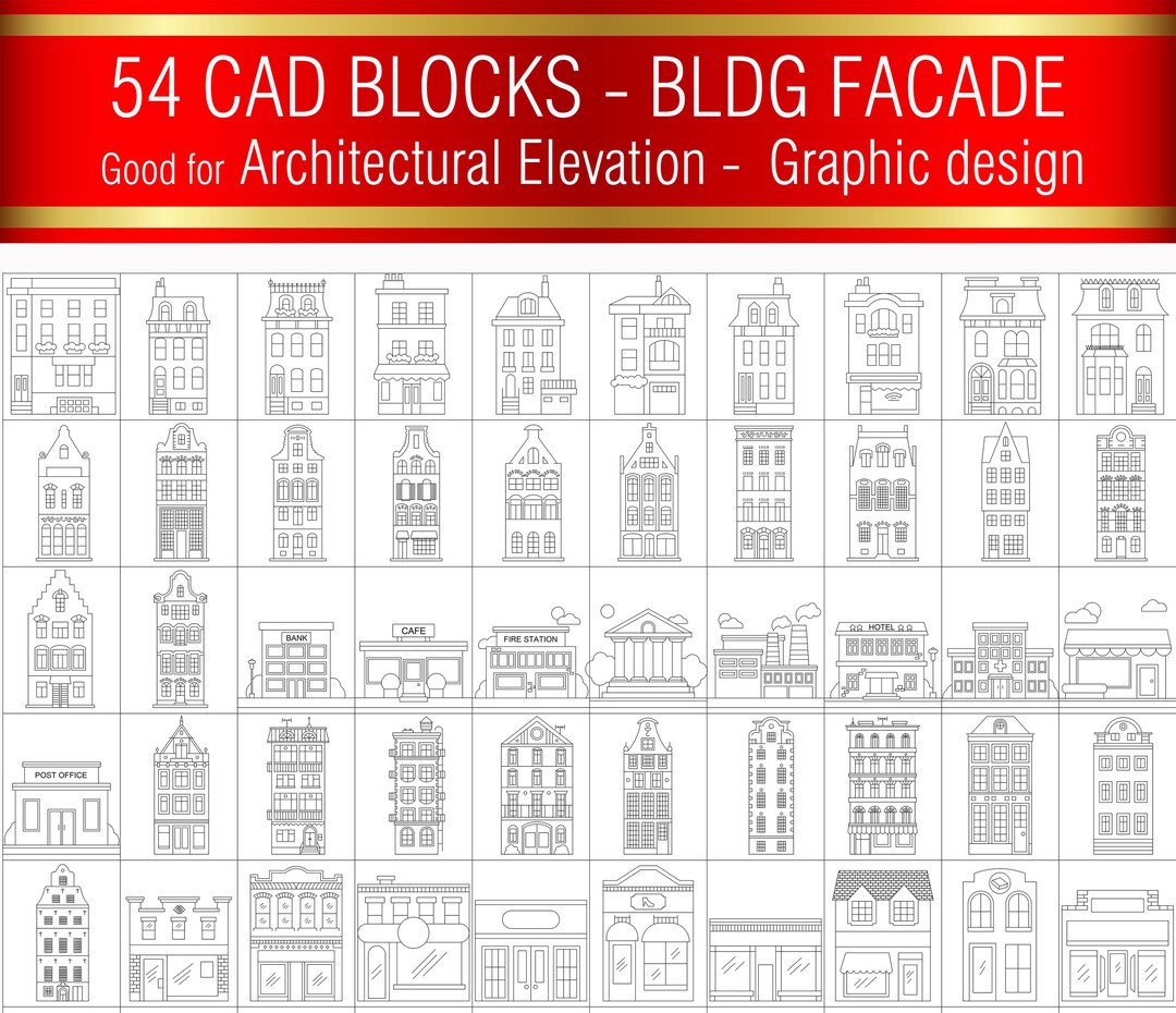 Building Facade CAD Blocks | Residential Elevation DWG Pack for Autocad ...