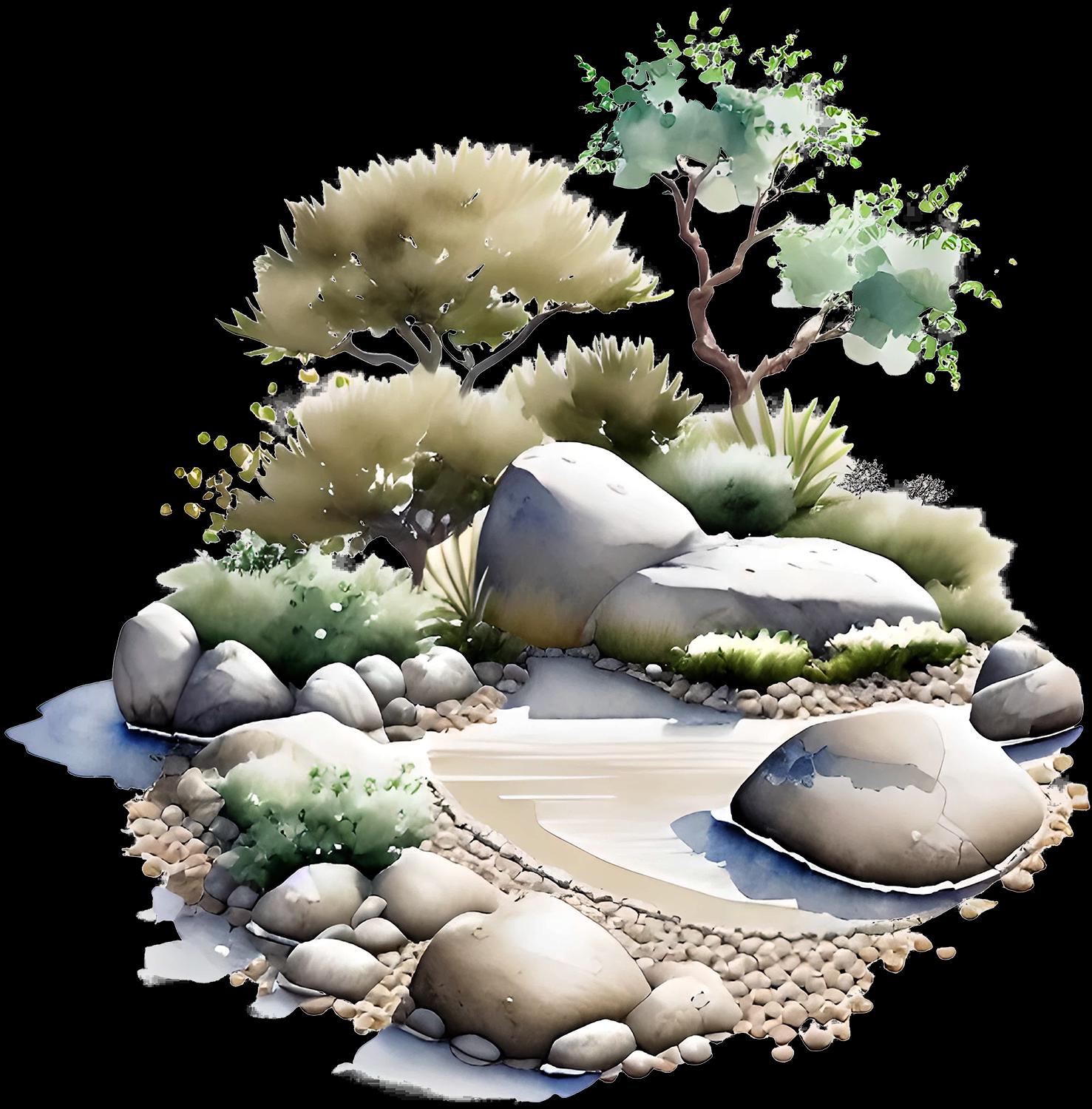 Watercolor Zen Garden Clipart, Japanese Plants (PNG Digital Files) - Etsy