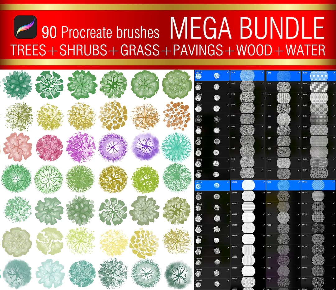 Procreate Tree Brushes, Tree Stamp Set, Procreate Brush Pack, Landscape ...