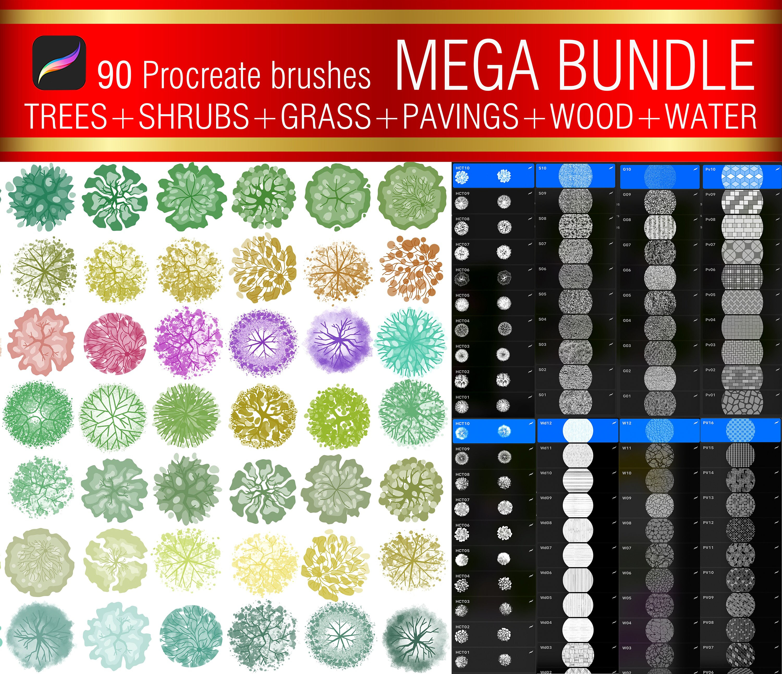 Procreate Tree Brushes, Tree Stamp Set, Procreate Brush Pack, Landscape ...