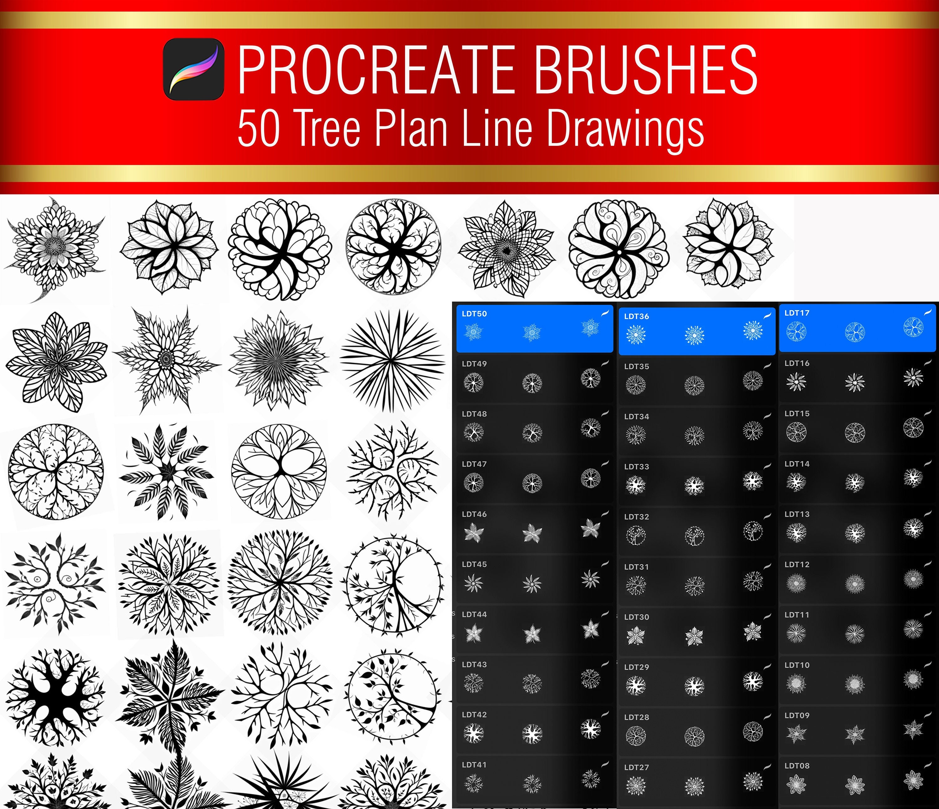 Procreate Tree Plan Stamps, Procreate Landscape Tree Brushes, Tree ...