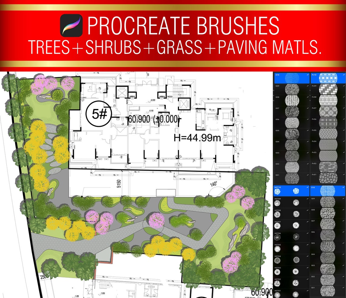 Procreate Landscape Design Brushes: Tree, Grass, Stone (digital ...