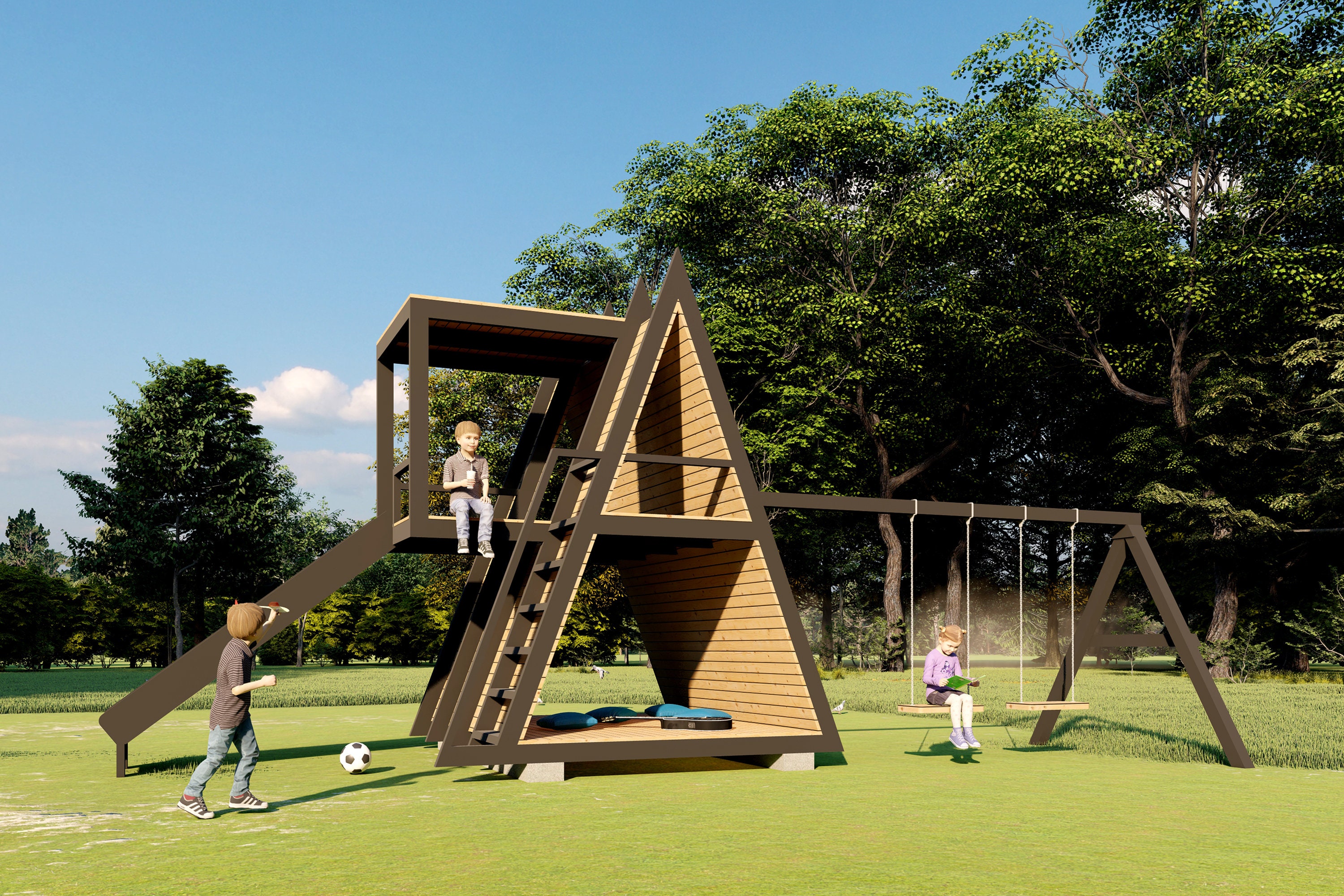 A-frame Children Playhouse With Slide & Swing DIY Plan, DIY Plan Kids ...