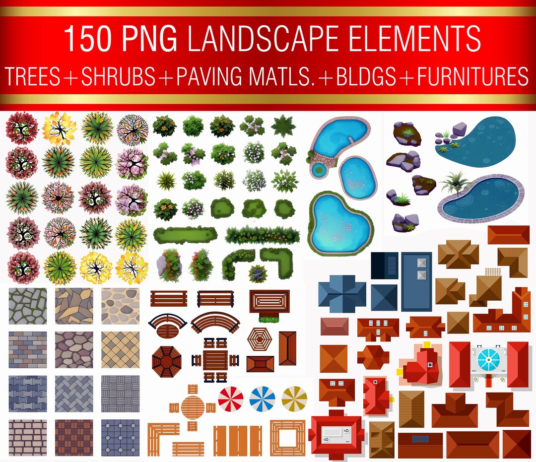 Landscape Design Elements Bundle, Outdoor Furniture, Paving Material ...