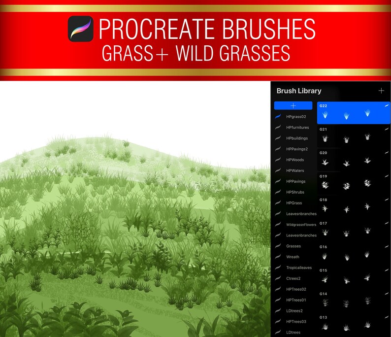 Procreate Grass Brush, Procreate Brushes, Grass Stamps, Procreate, Grass Bundle, iPad Brushes ...