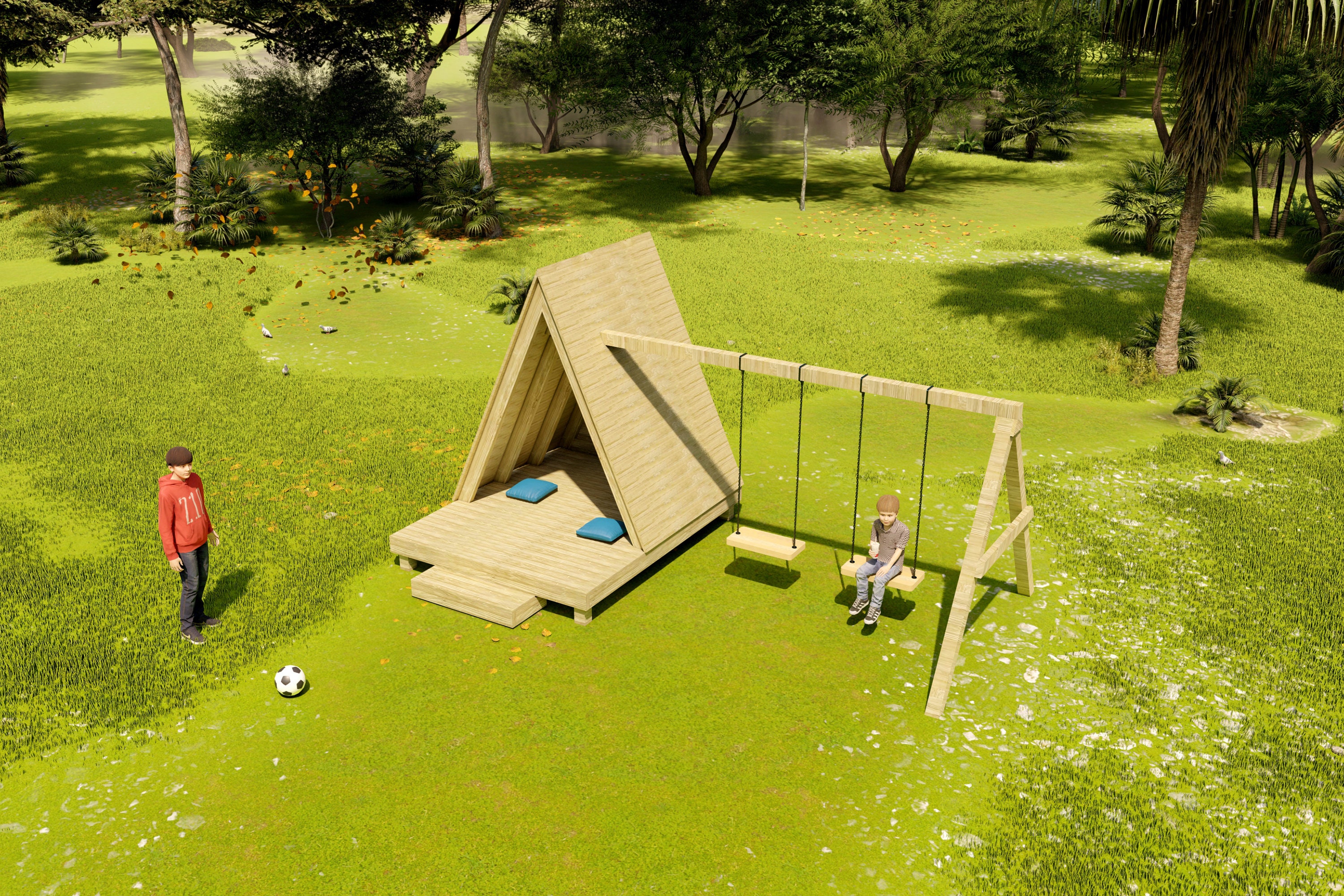 DIY A-frame Kids Playhouse With Swing, DIY Plan Children Playhouse With ...