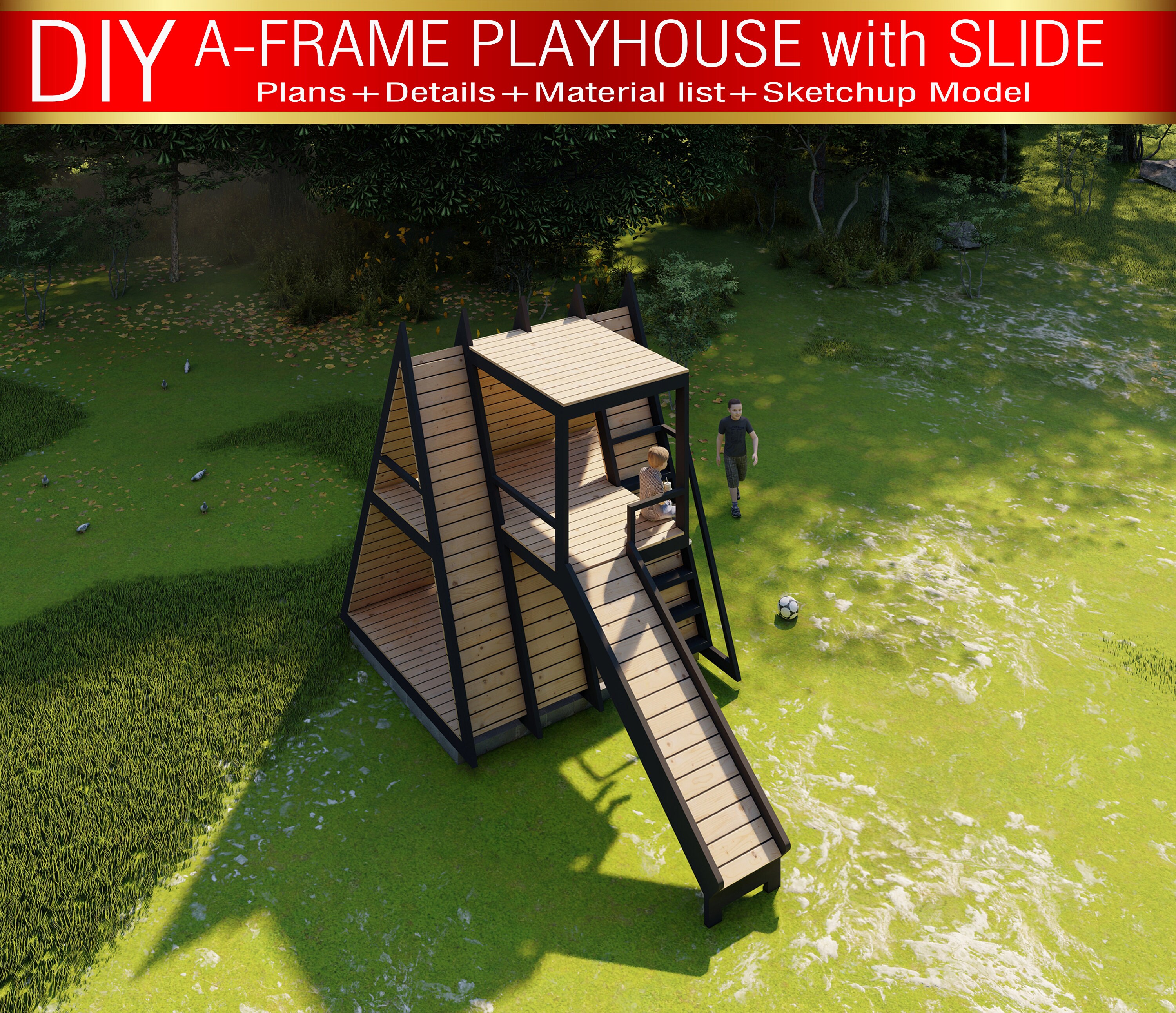 A-frame Kids Playhouse With Slide DIY Plans, DIY Plan Children ...