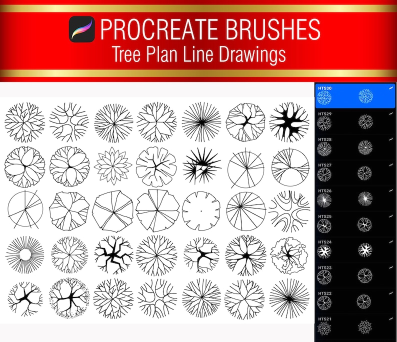 Procreate Brushes, Procreate Tree Plan Stamps, Tree Symbols, Landscape ...