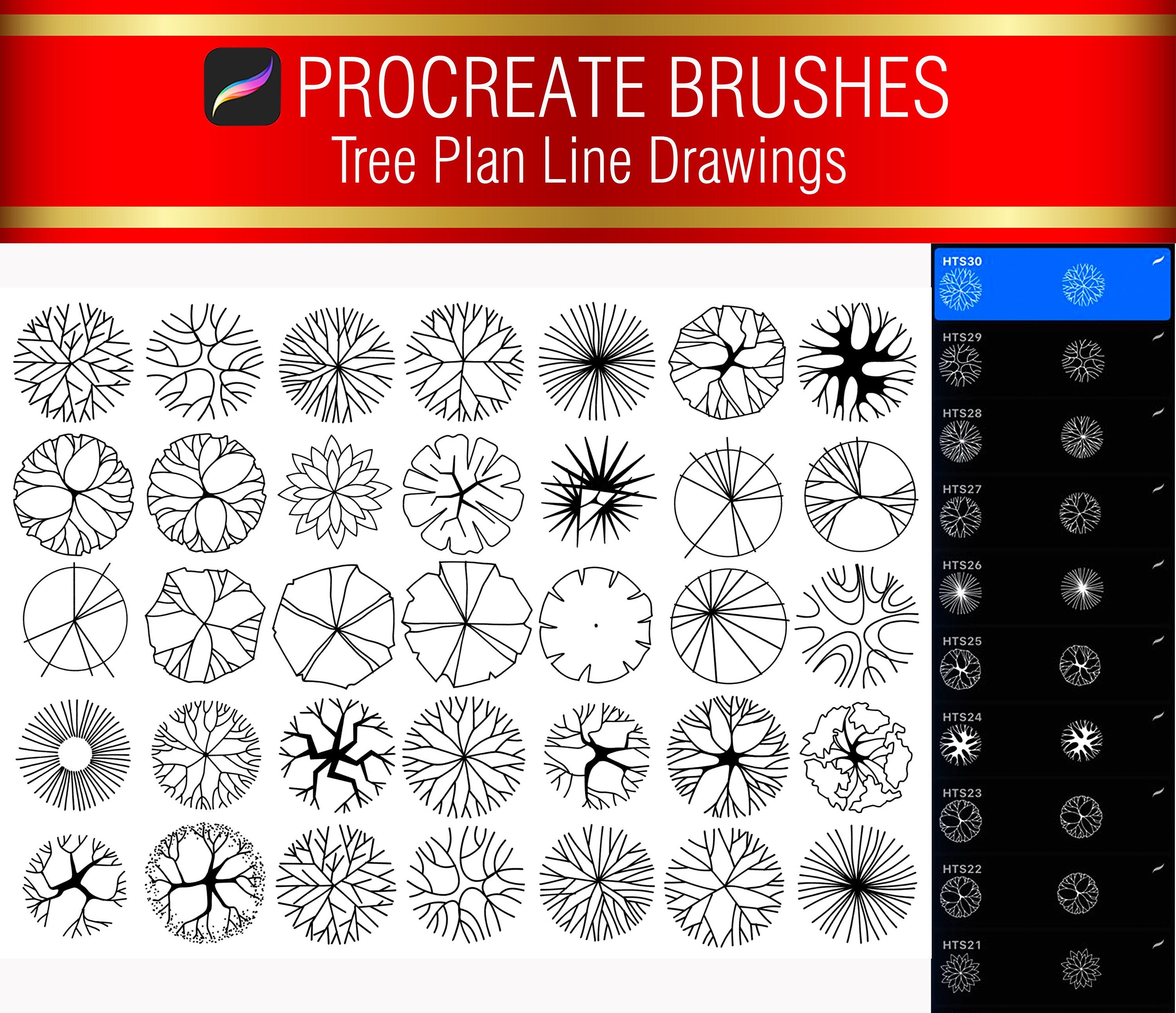 Procreate Brushes, Procreate Tree Plan Stamps, Tree Symbols, Landscape ...