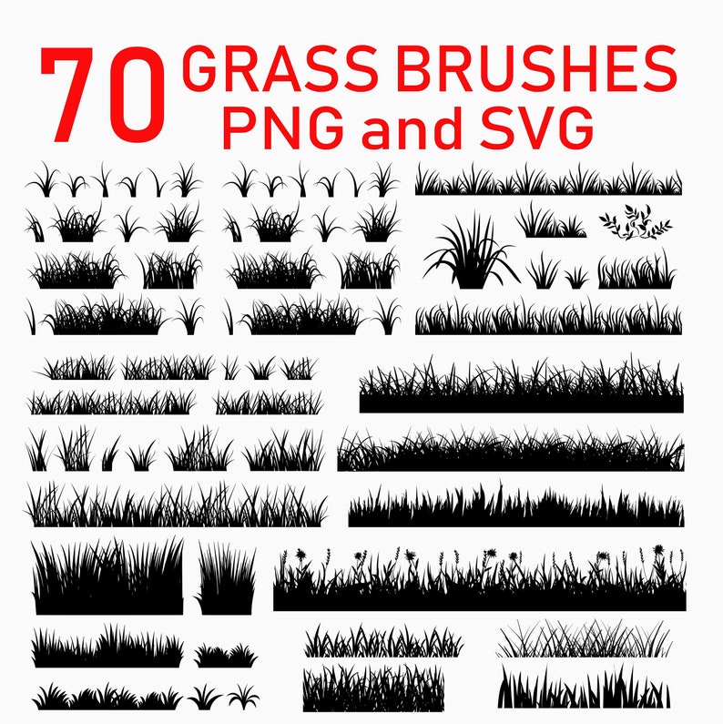 70 Grass Stamps Bundle | PNG & SVG Clipart for Procreate, Cricut ...