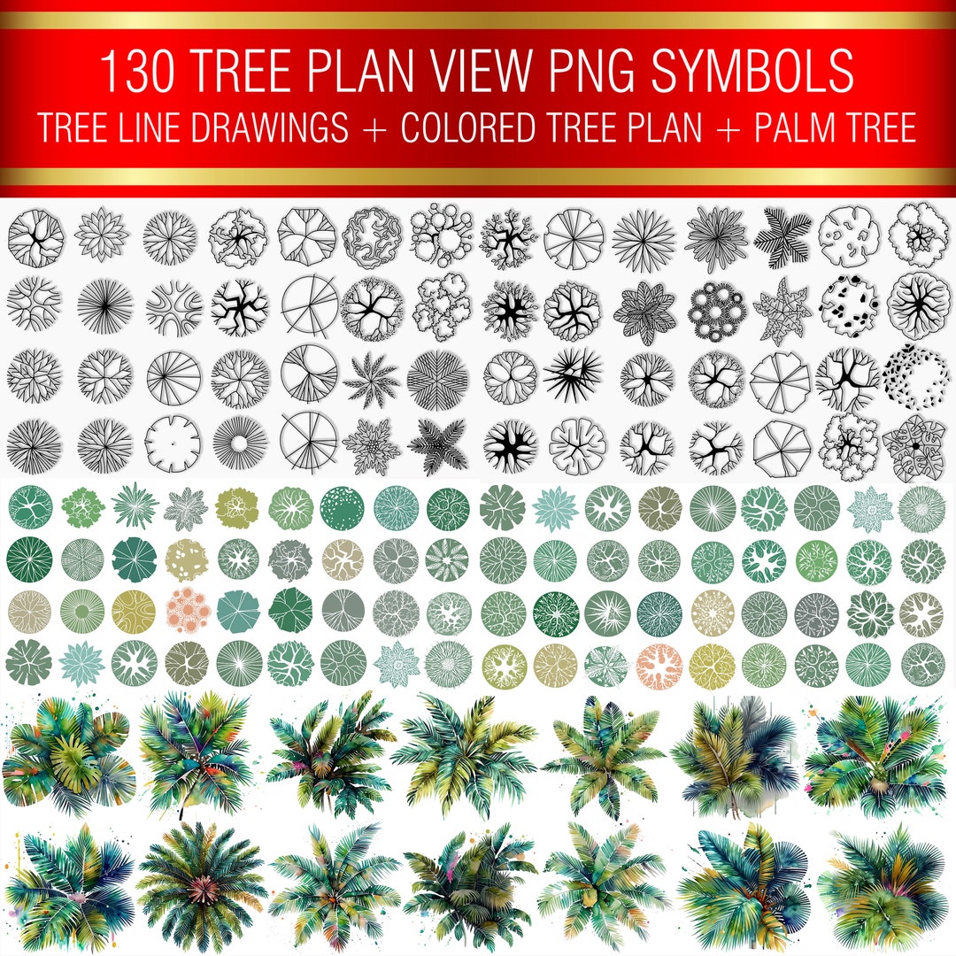 Tree Plan View PNG Pack, Landscape Tree Plan View PNG, Palm Tree, Tree ...