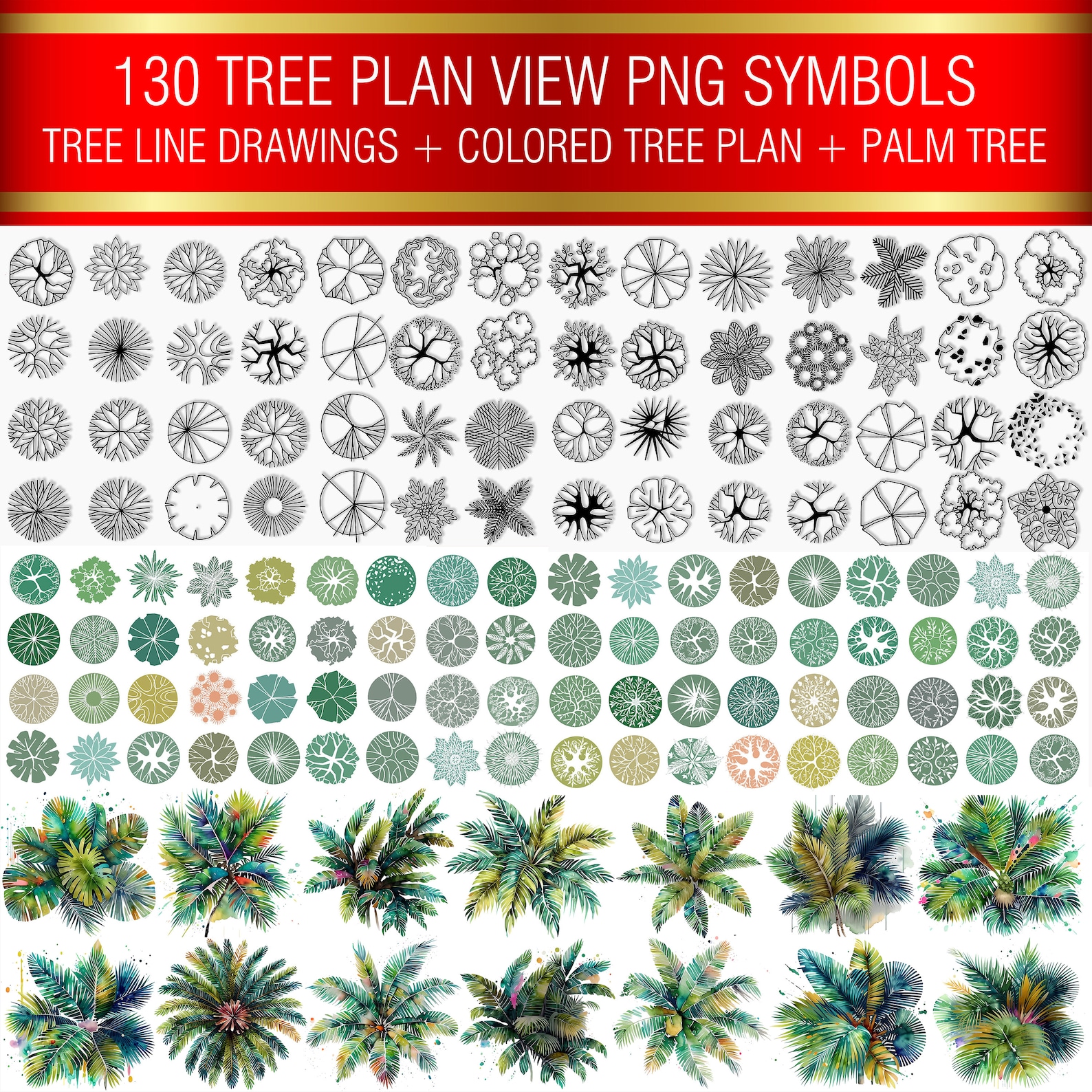 Tree Plan View PNG Pack, Landscape Tree Plan View PNG, Palm Tree, Tree ...