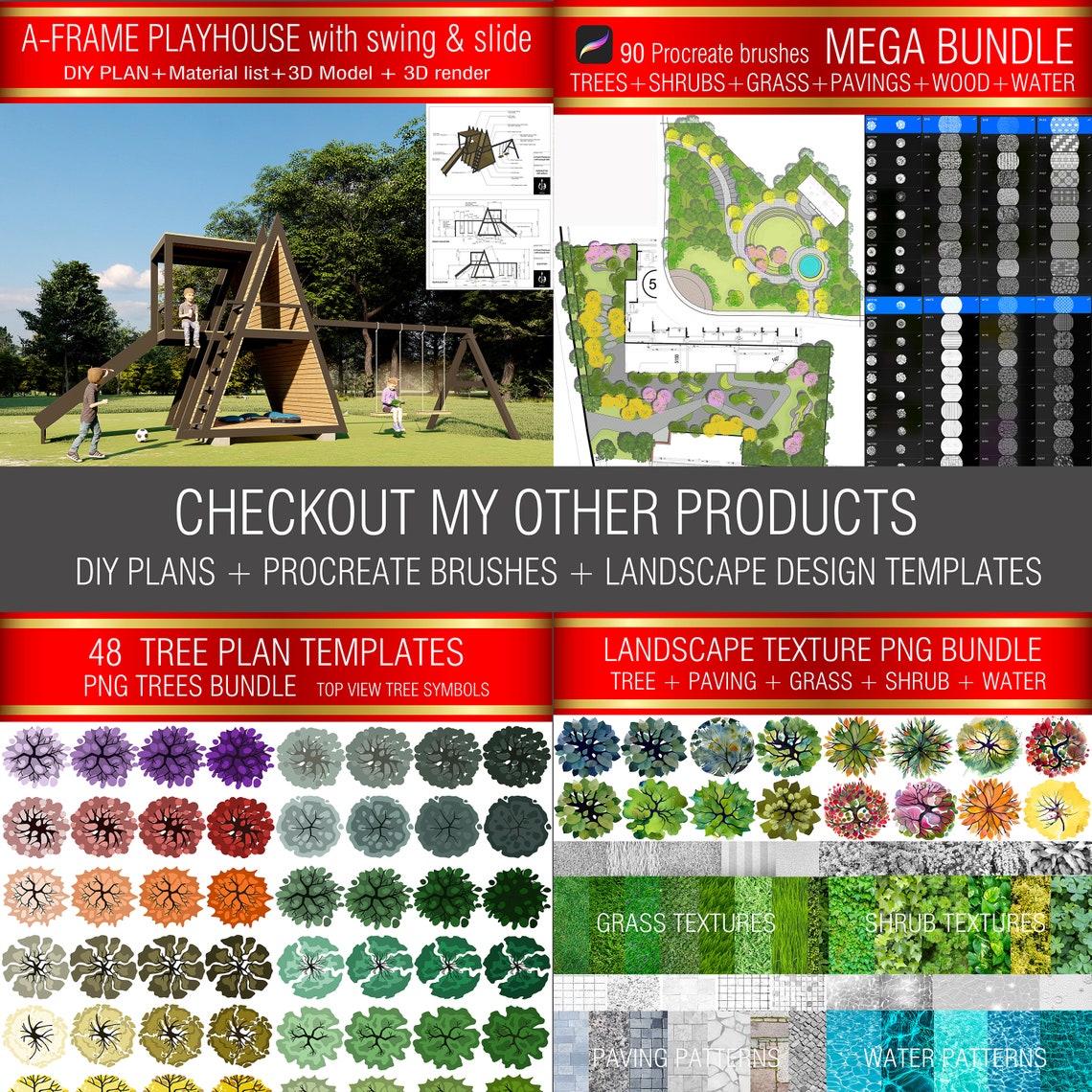 Landscape Design Texture Pack, Tree Plan View, Landscape Design, Grass ...