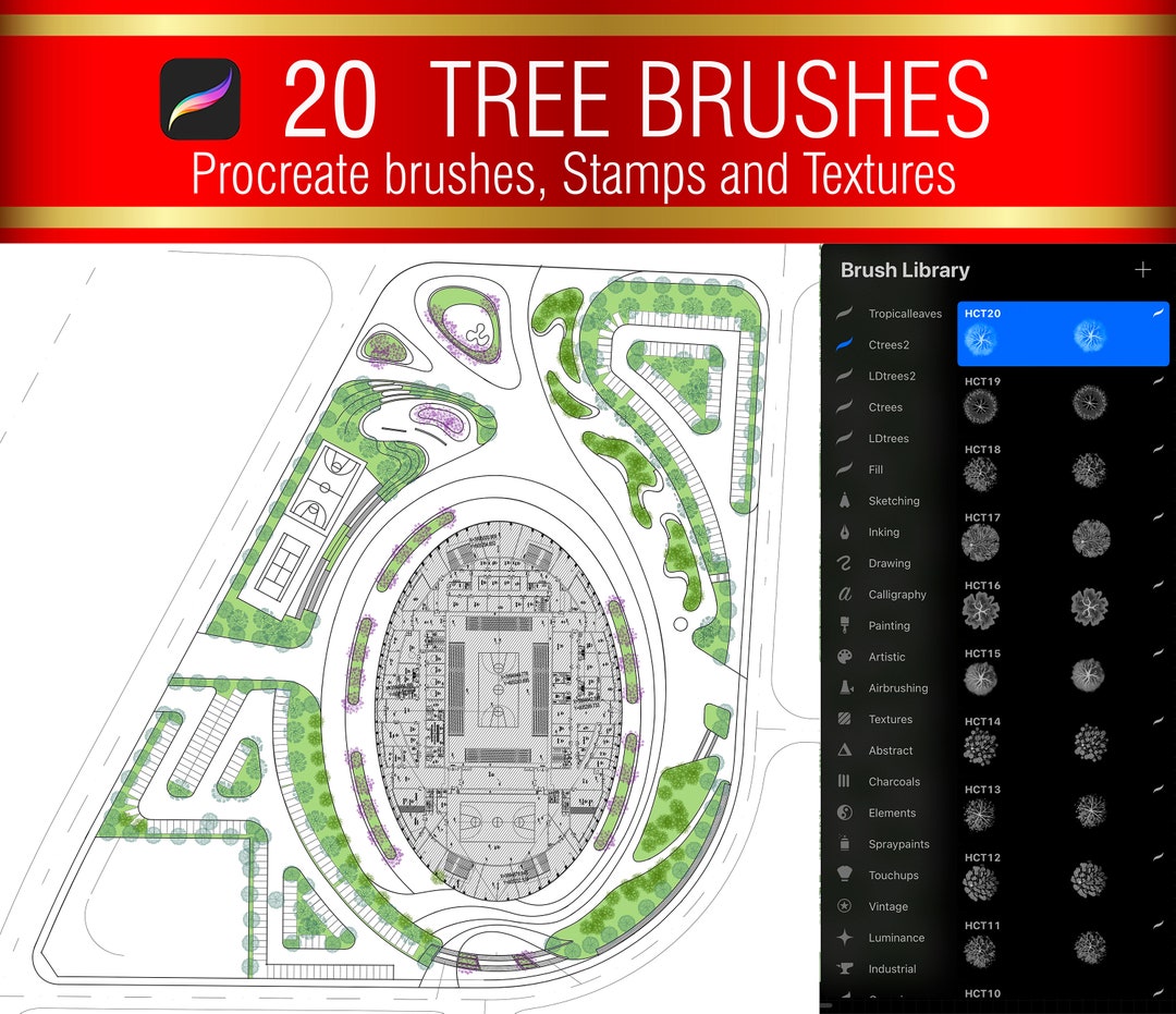 Procreate Landscape Tree Plan View Stamp, Landscape Design Elements ...