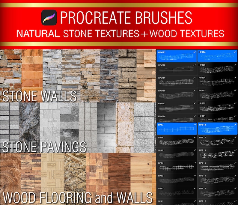 Procreate Texture Brushes: Stone & Wood Stamps for Digital Art (instant ...