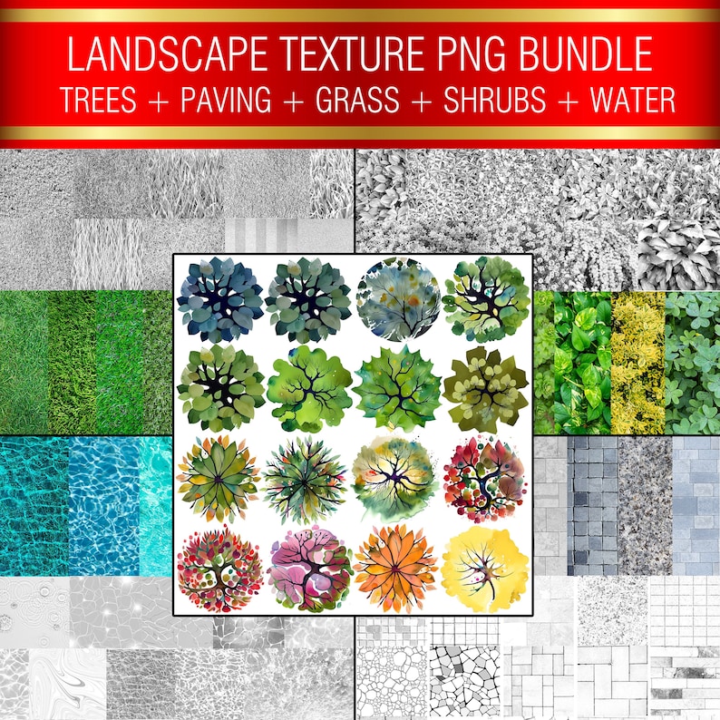 Landscape Design Texture Pack, Tree Plan View, Landscape Design, Grass Texture PNG, Shrubs ...