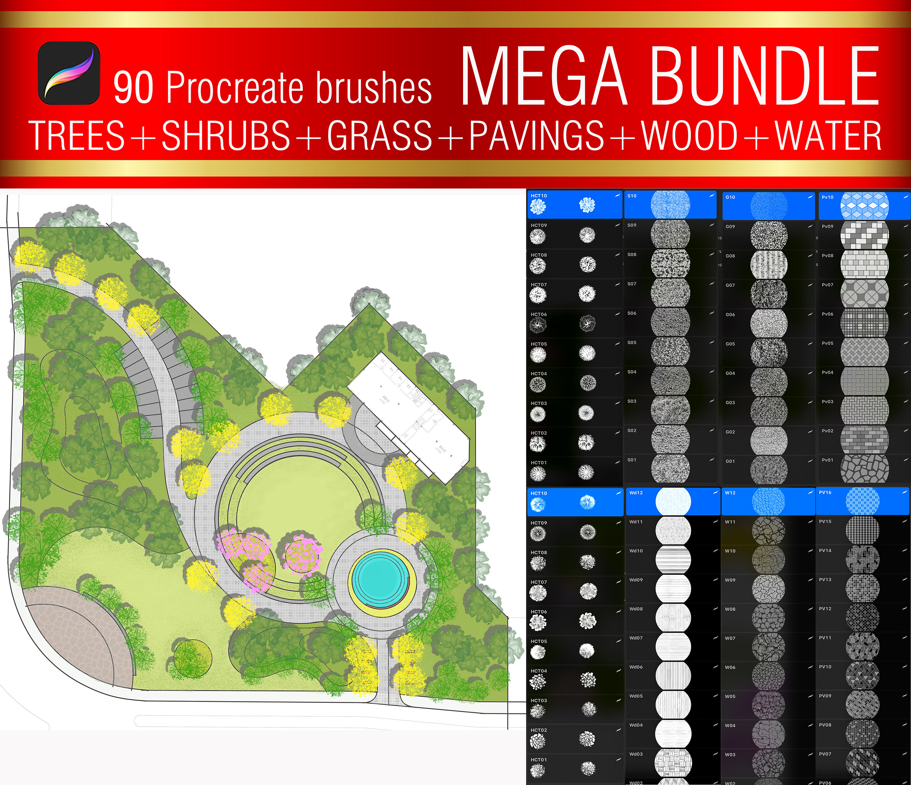 Procreate Brushes Pack, Procreate Tree Stamp, Grass Brush, Shrubs Brush ...