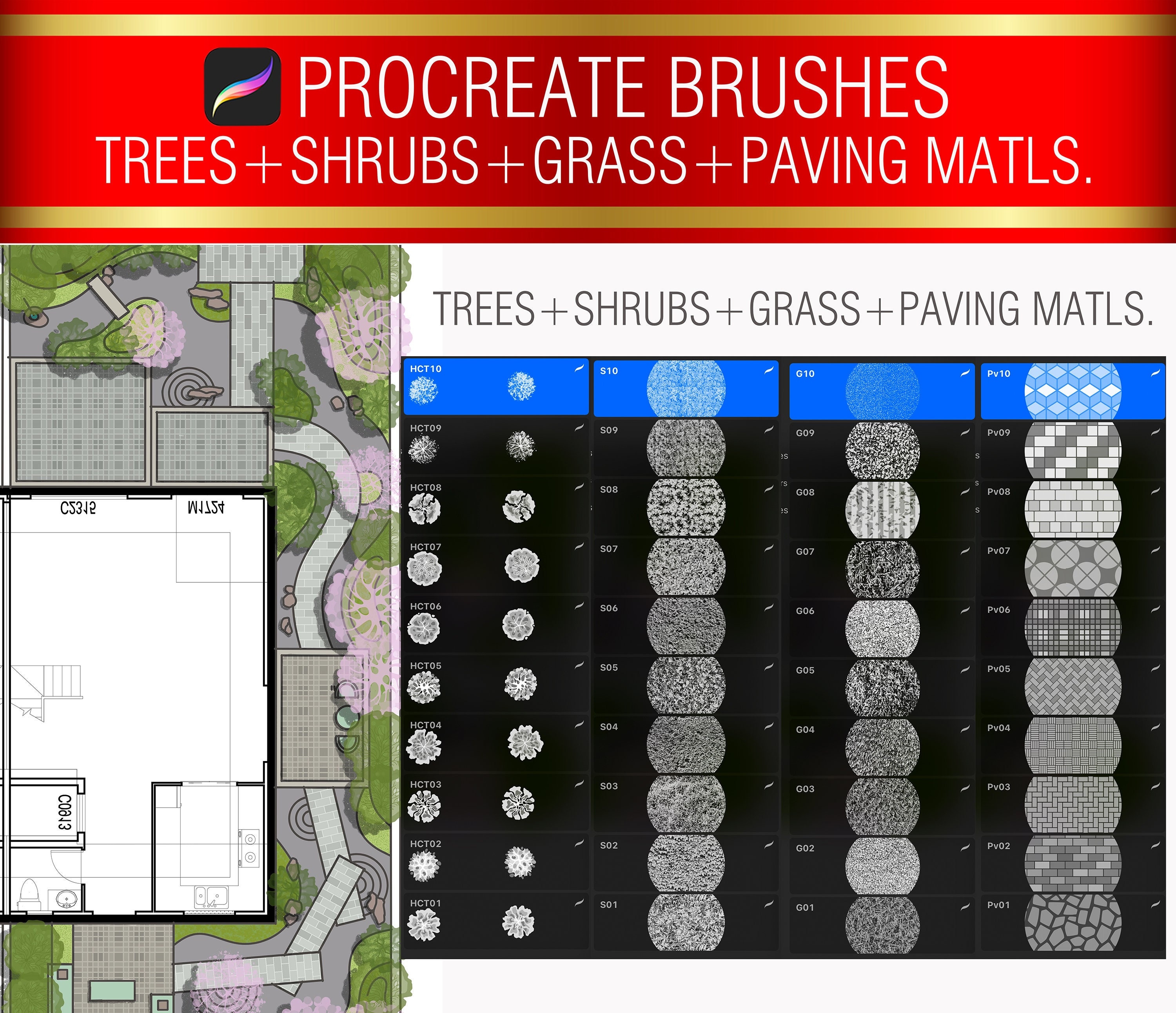 Procreate Landscape Brushes, Procreate Tree Stamp, Grass Brush, Shrubs ...