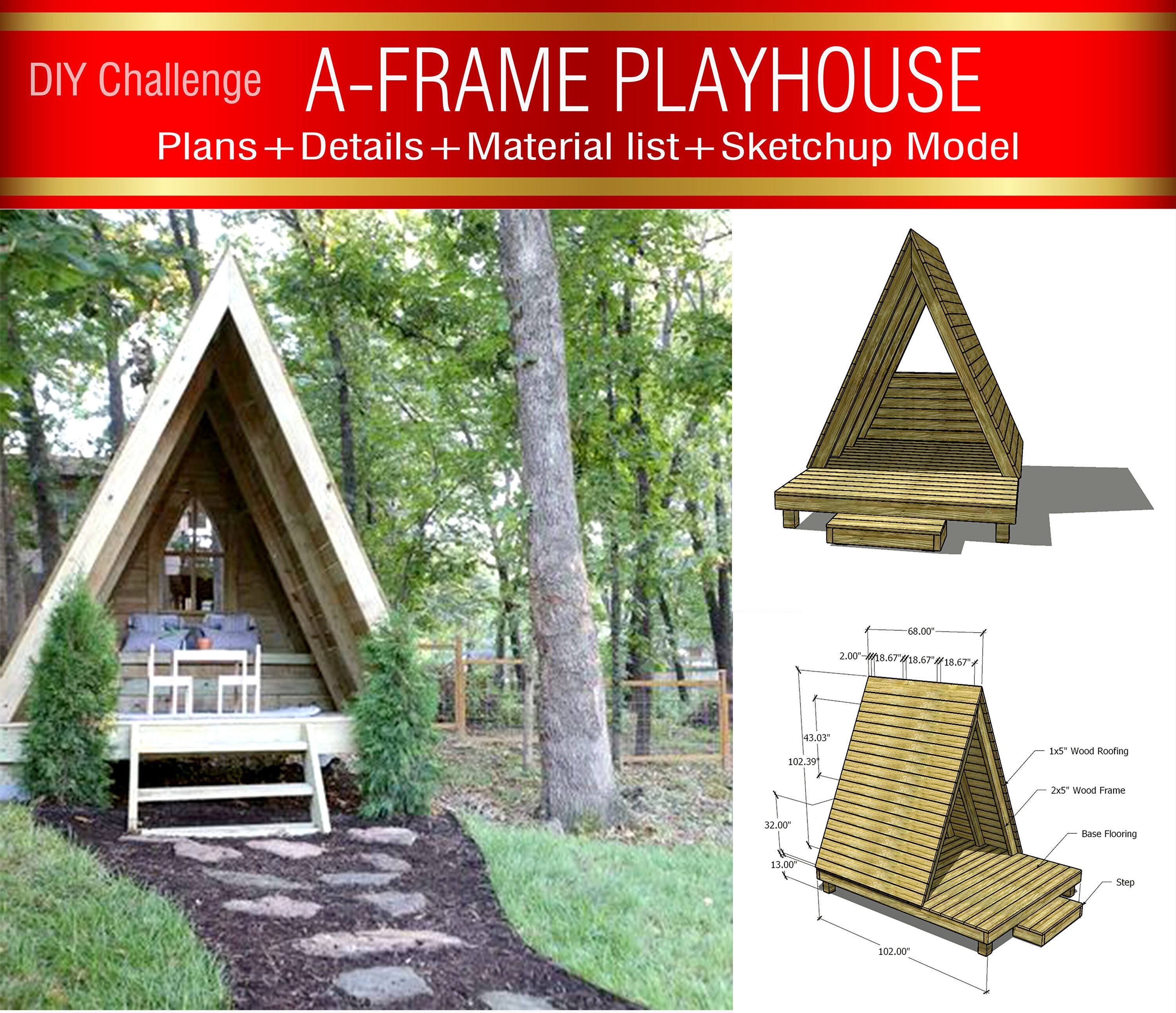 A-frame Playhouse DIY Plan | Kids Wooden Outdoor Playhouse & Backyard ...