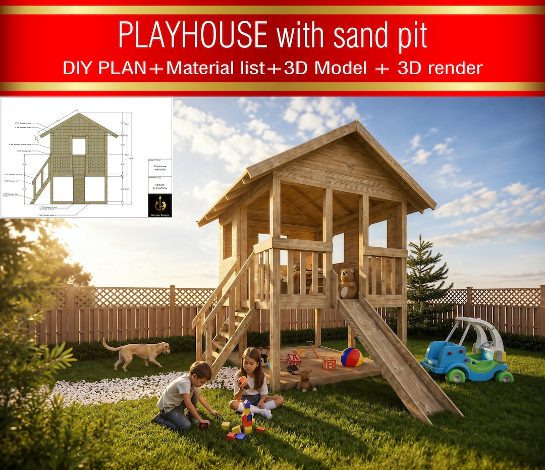 Easy DIY Kids Playhouse Plans PDF | Modern Backyard Playground With ...