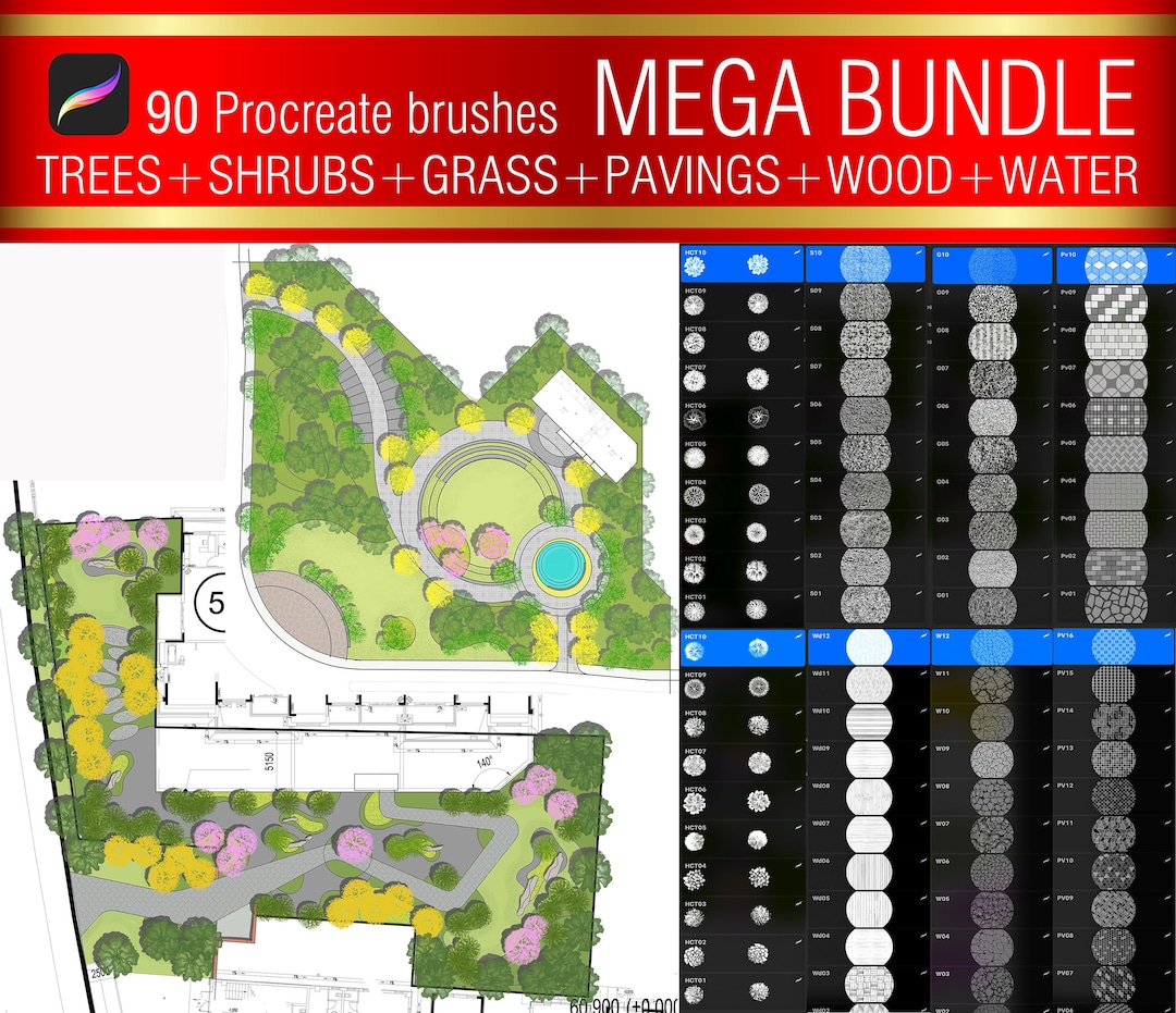 Procreate Brush Set 4, Procreate Tree Stamp, Grass Brush, Shrubs Brush ...