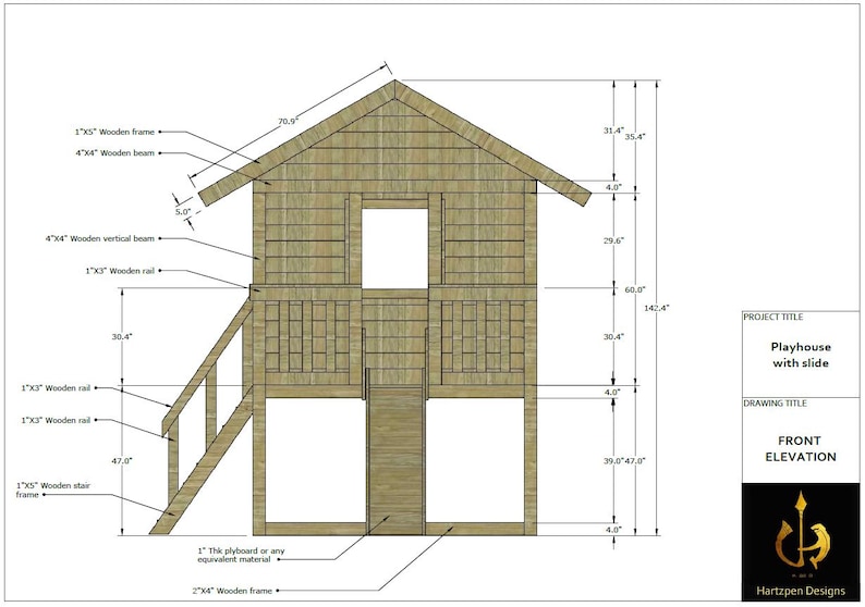 Easy DIY Kids Playhouse Plans PDF | Modern Backyard Playground With ...