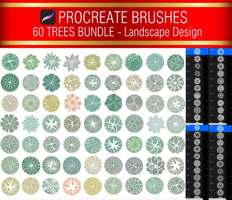 Procreate Tree Brush Set, Tree Stamp Set, Procreate Brush Pack, Landscape Element Brush ...