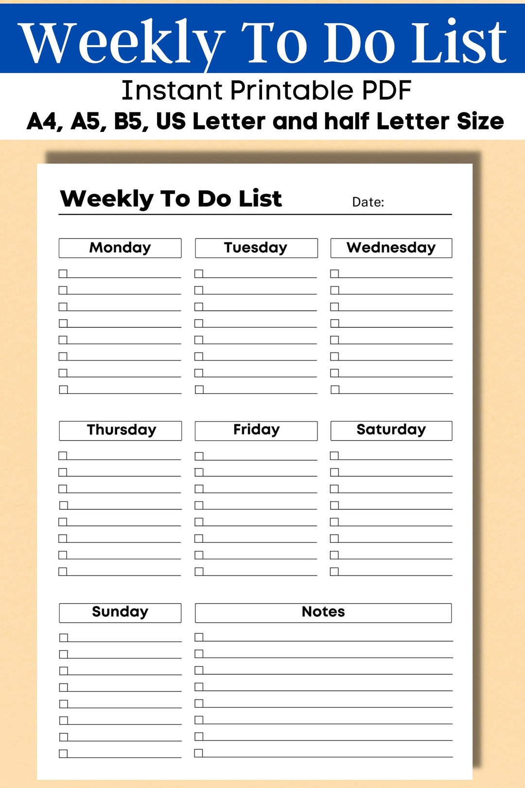 Weekly Task List Printable Template Sun/ Mon Starts Weekly Task List ...