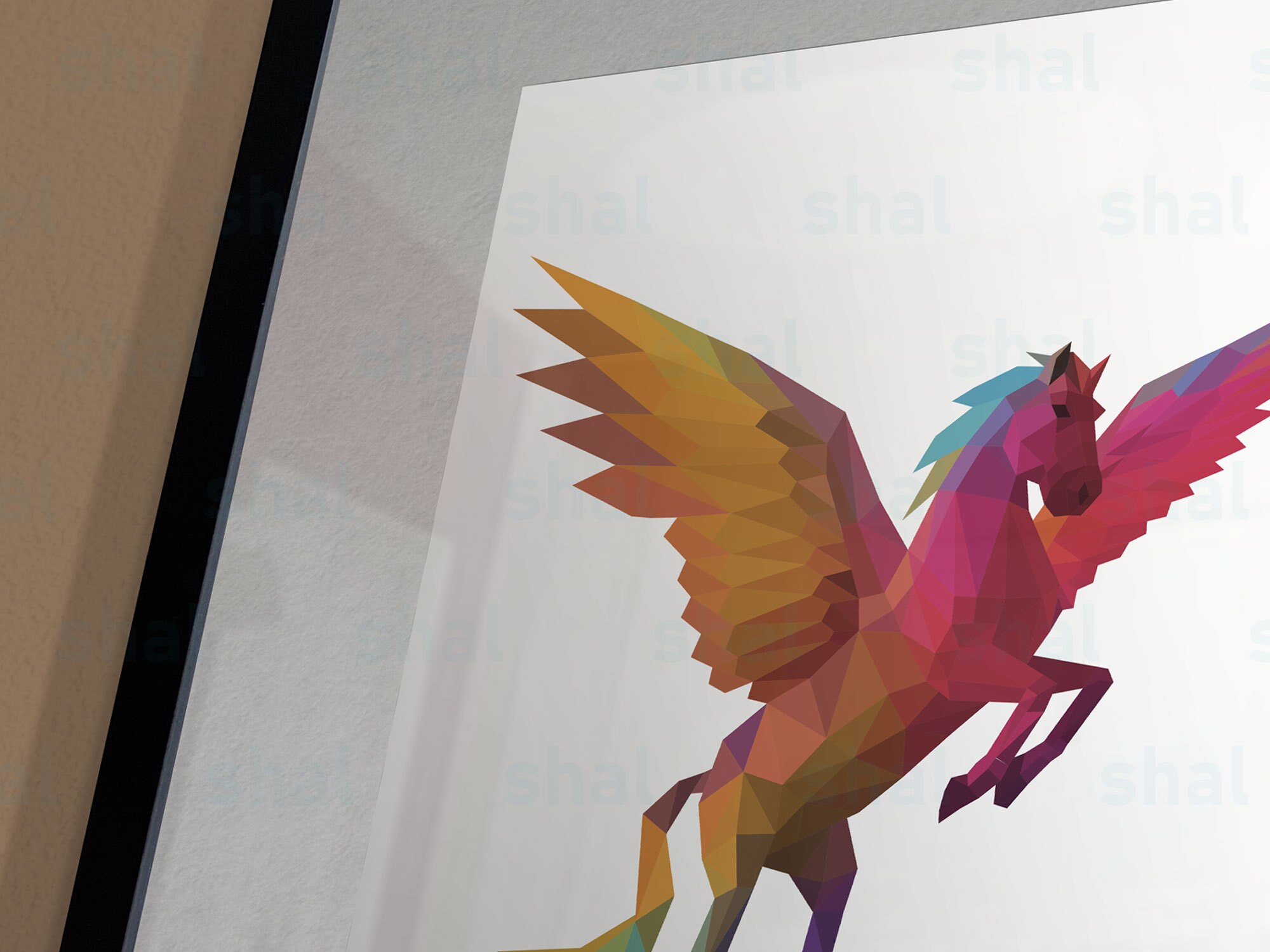 Rainbow Pegasus Low Poly Digital Poster Bright Geometric - Etsy