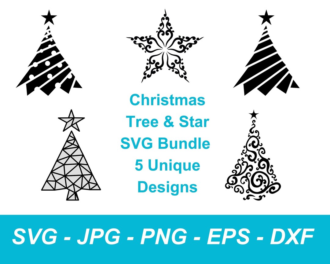 Christmas SVG Bundle, Xmas Tree & Star Clipart, Winter Crafts, Svg ...