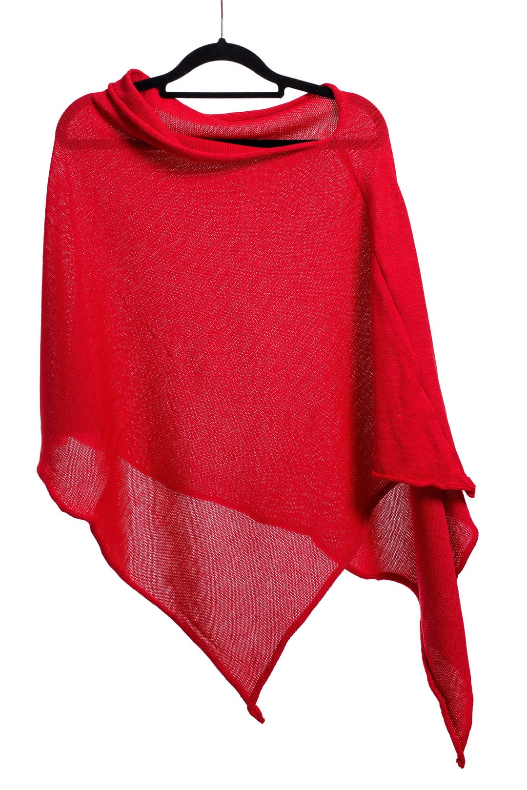 Poncho rojo de algodón orgánico: chal de punto suave, talla única ...