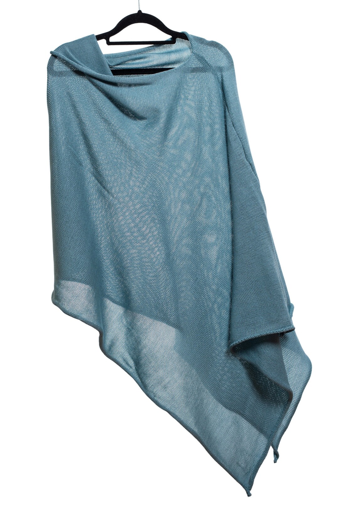 Merino Wool Poncho: Haze Blue Asymmetric Shawl, Handcraft UK - Etsy