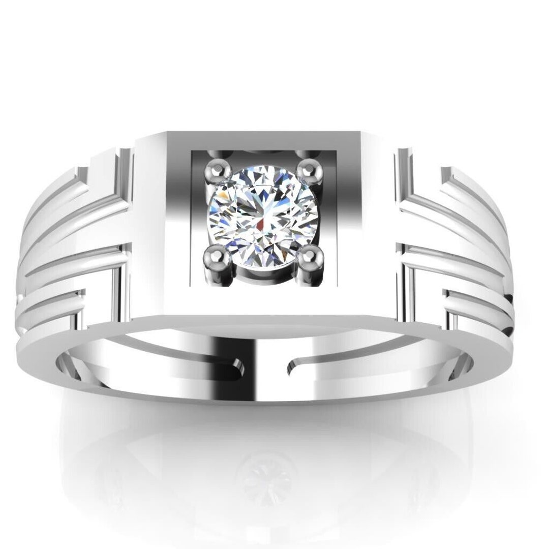 Solitaire Men's Ring, 1.8ct Round Diamond, 14K White Gold, Anniversary ...
