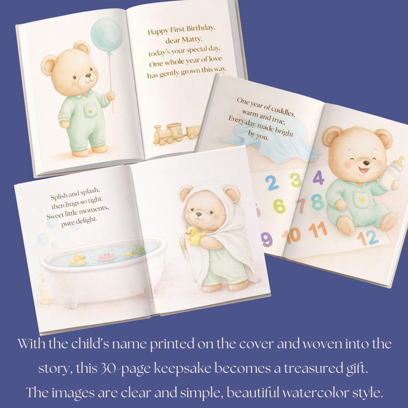 Personalized Children's Illustration Book: Baby's First Birthday. Teddy ...