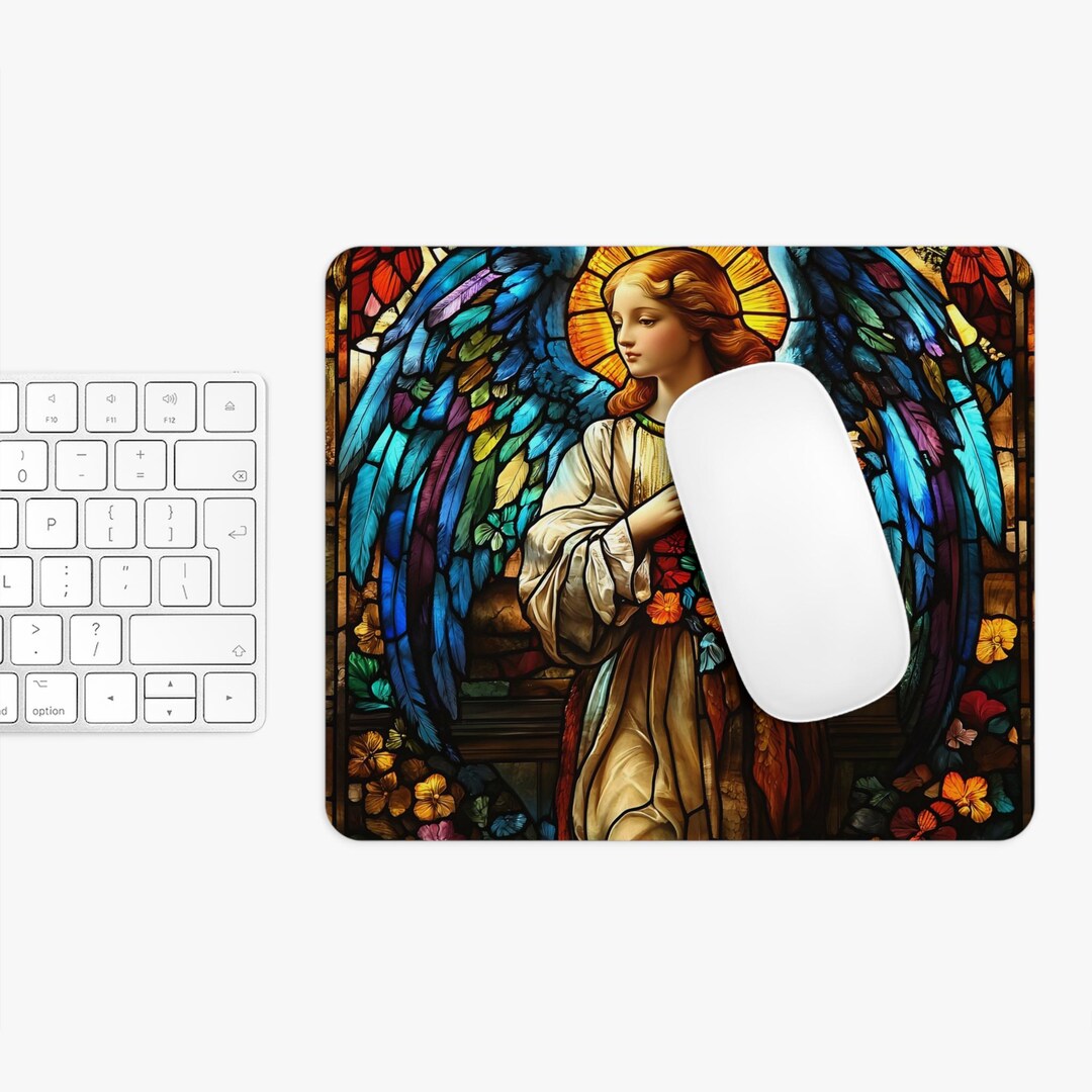 Stained Glass Angel Mouse Pad Decorative Office Gift, Art Lover's Desk ...