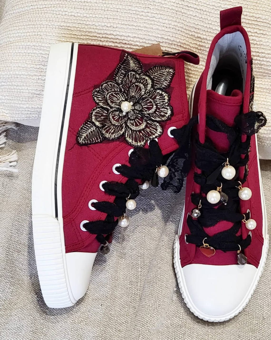 Women's Red High Top Converse Style Sneakers,custom Made Sneakers - Etsy