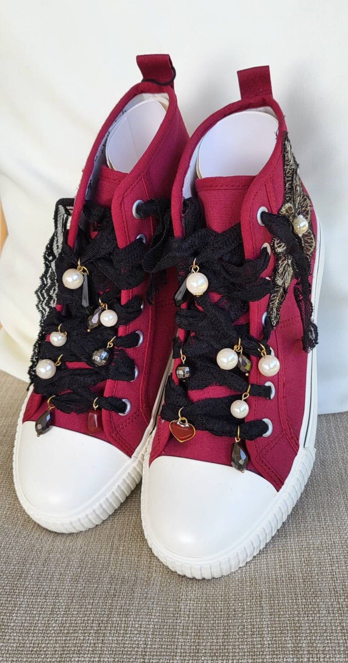 Women's Red High Top Converse Style Sneakers,custom Made Sneakers - Etsy