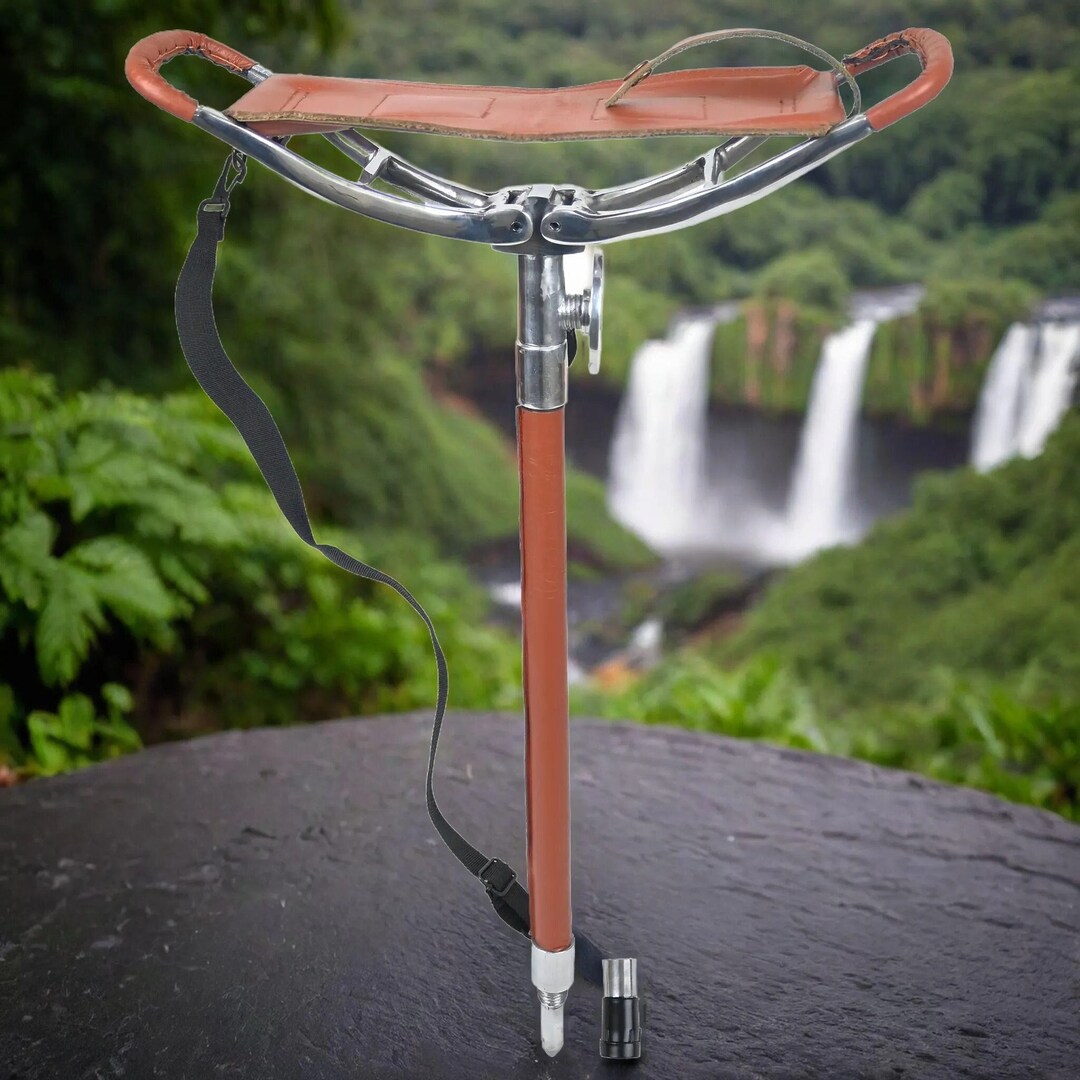 Folding Hunting Stick Spectator Seat Stick, Leather Sports Seat ...